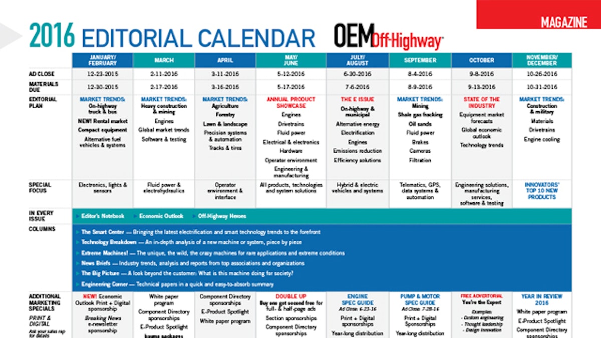 OEM Off-Highway 2016 Editorial Calendar | OEM Off-Highway