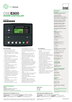 DSE E800 Engine Controller Spec Sheet | OEM Off-Highway